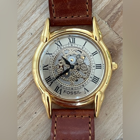 Fossil | Accessories | Fossil Rare Vintage Skeleton Watch Goldtone Case ...